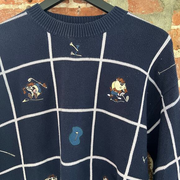 Warner Bros. | Sweaters | Rare Vtg Taz Mens Navy Golf Sweater M 25x25 ...